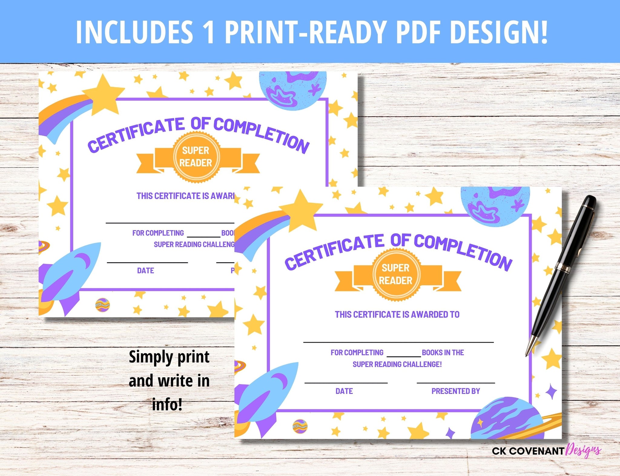 Reading Printable Certificate of Completion- Space – Nuggets of Wisdom
