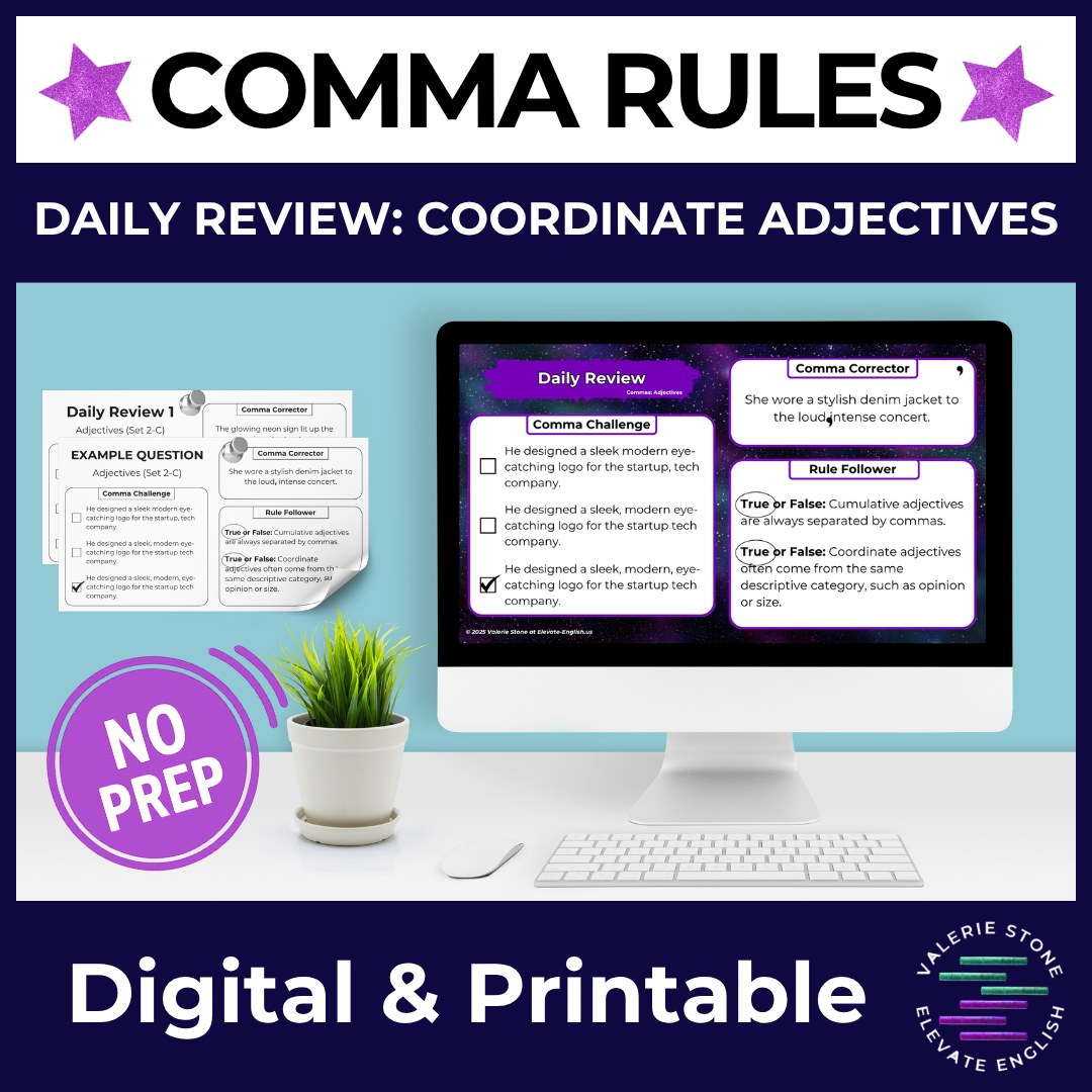Commas: Coordinate Adjectives | Daily Review | Digital Grammar Practic ...