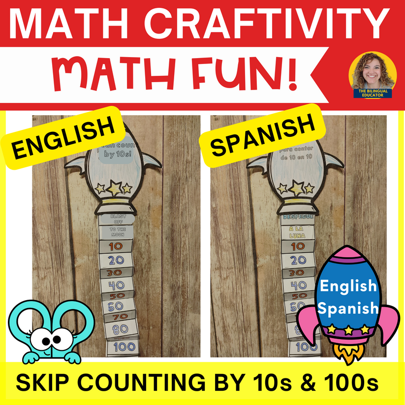 Skip Counting by 10s and 100s Rocket Ship Math Craft English and Spani ...