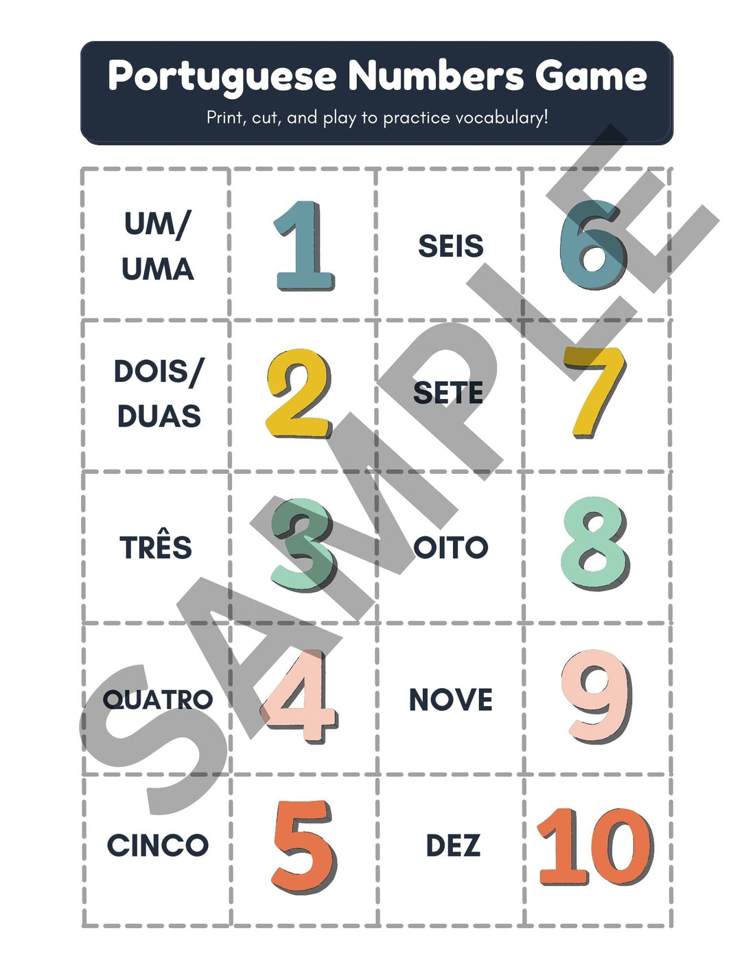 Numbers 1-10 Matching Game in Multiple Languages – Nuggets of Wisdom