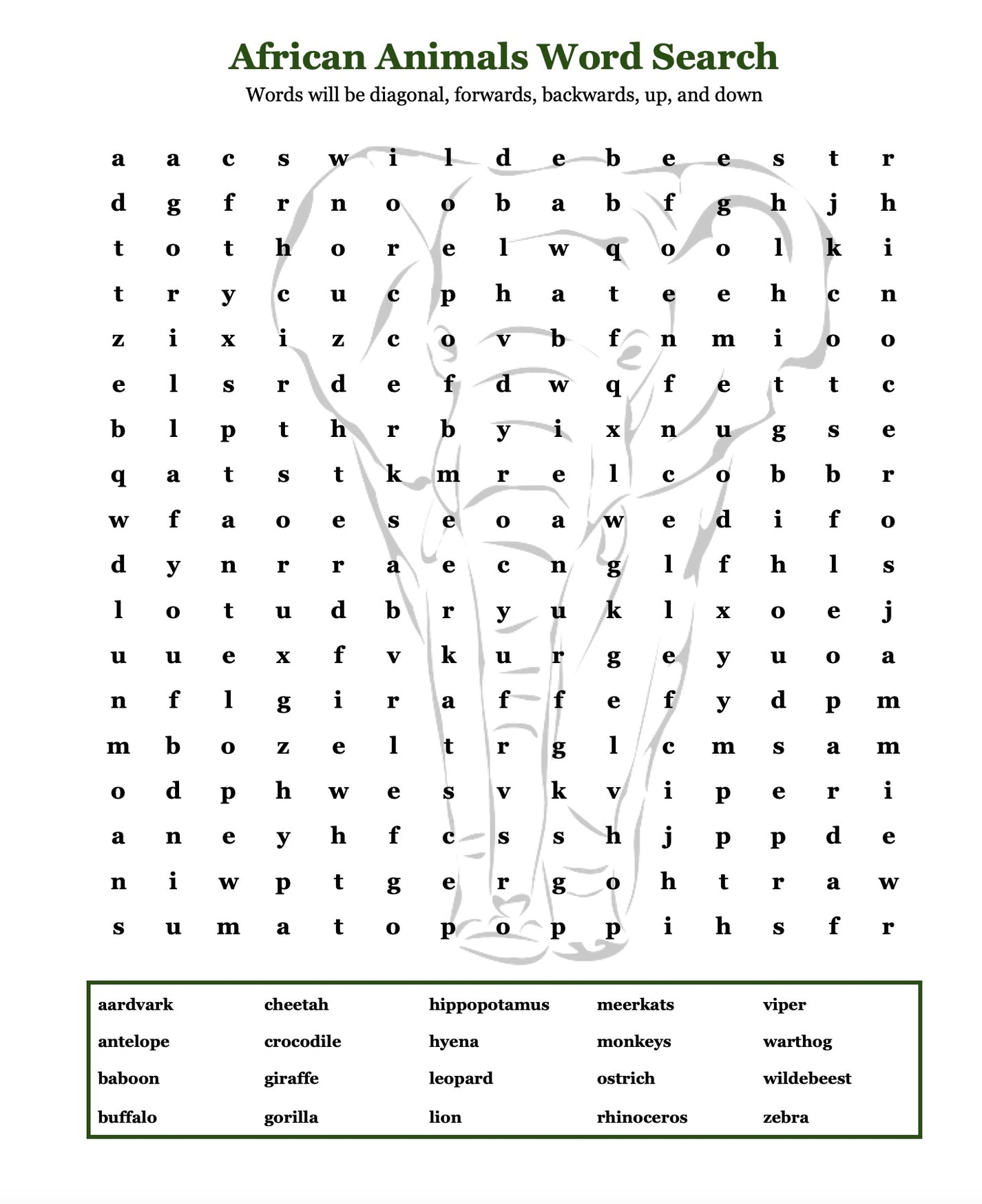 Animals Around the World Word Finds – Nuggets of Wisdom