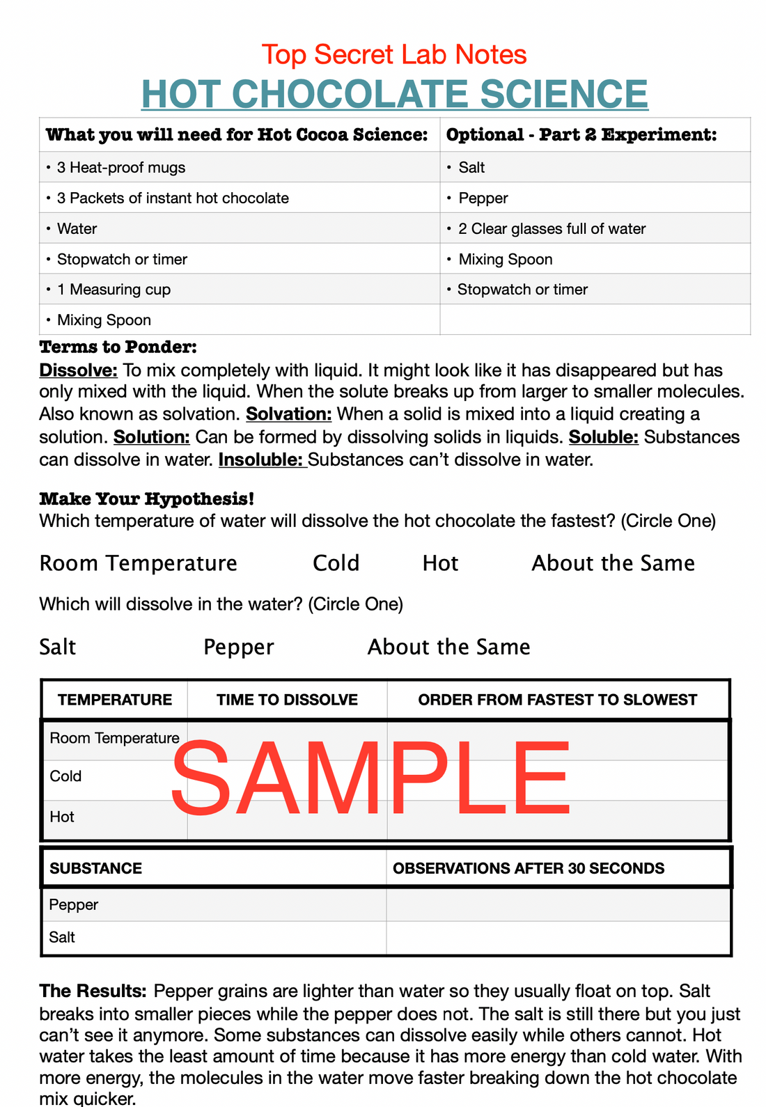 Hot Chocolate Science Experiment Journal & Step-By-Step Instructions ...