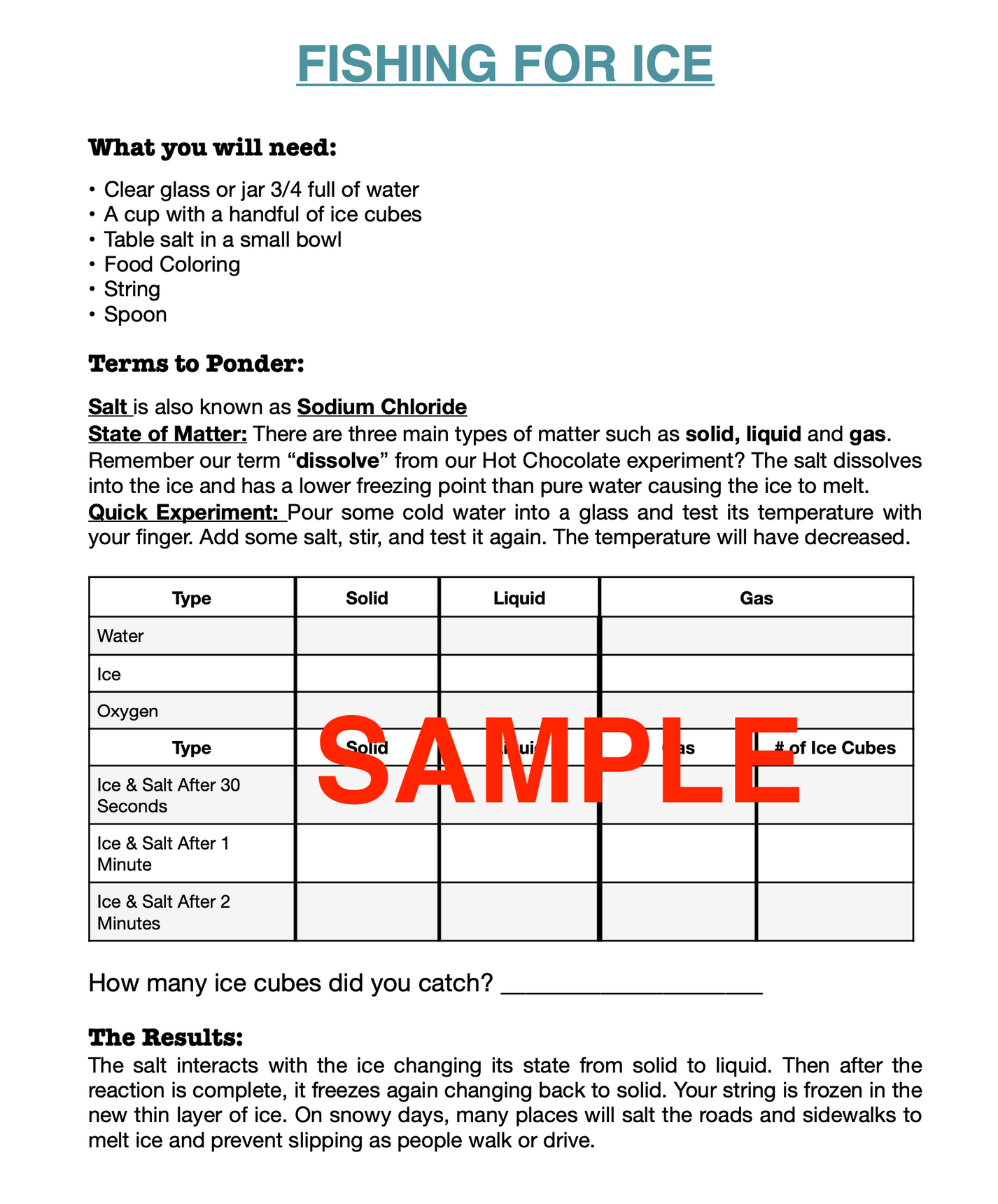 Fishing for Ice Science Experiment Journal & Step-By-Step Instructions ...