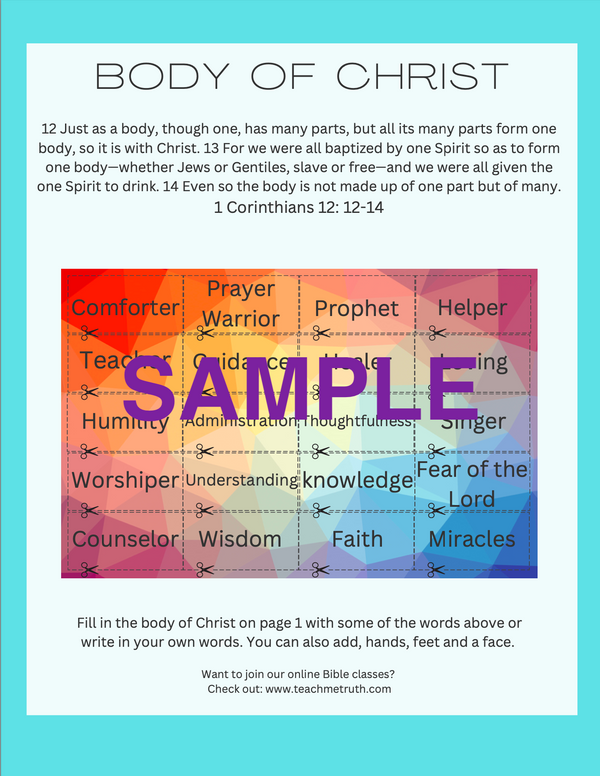 Body of Christ Worksheets (1 Corinthians 12) – Nuggets of Wisdom